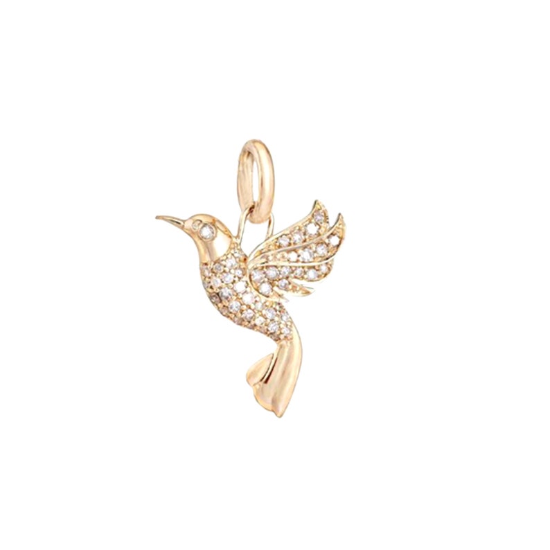 Pave Diamond Hummingbird Pendant, 14k Yellow Gold Charm - Etsy