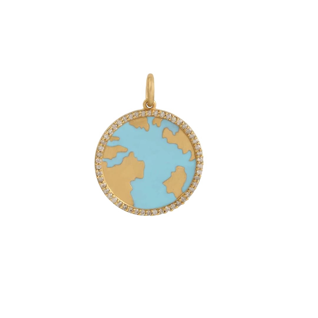 Natural Diamond World Map Pendant, Diamond World Map Charm, 14k Yellow ...