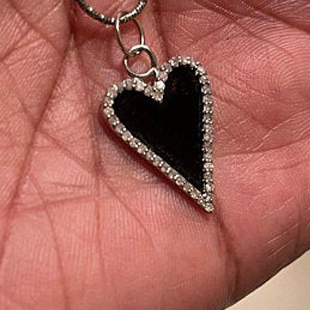 Pave Diamond Heart Charm, Sterling Silver Heart Pendant, Diamond Pave ...