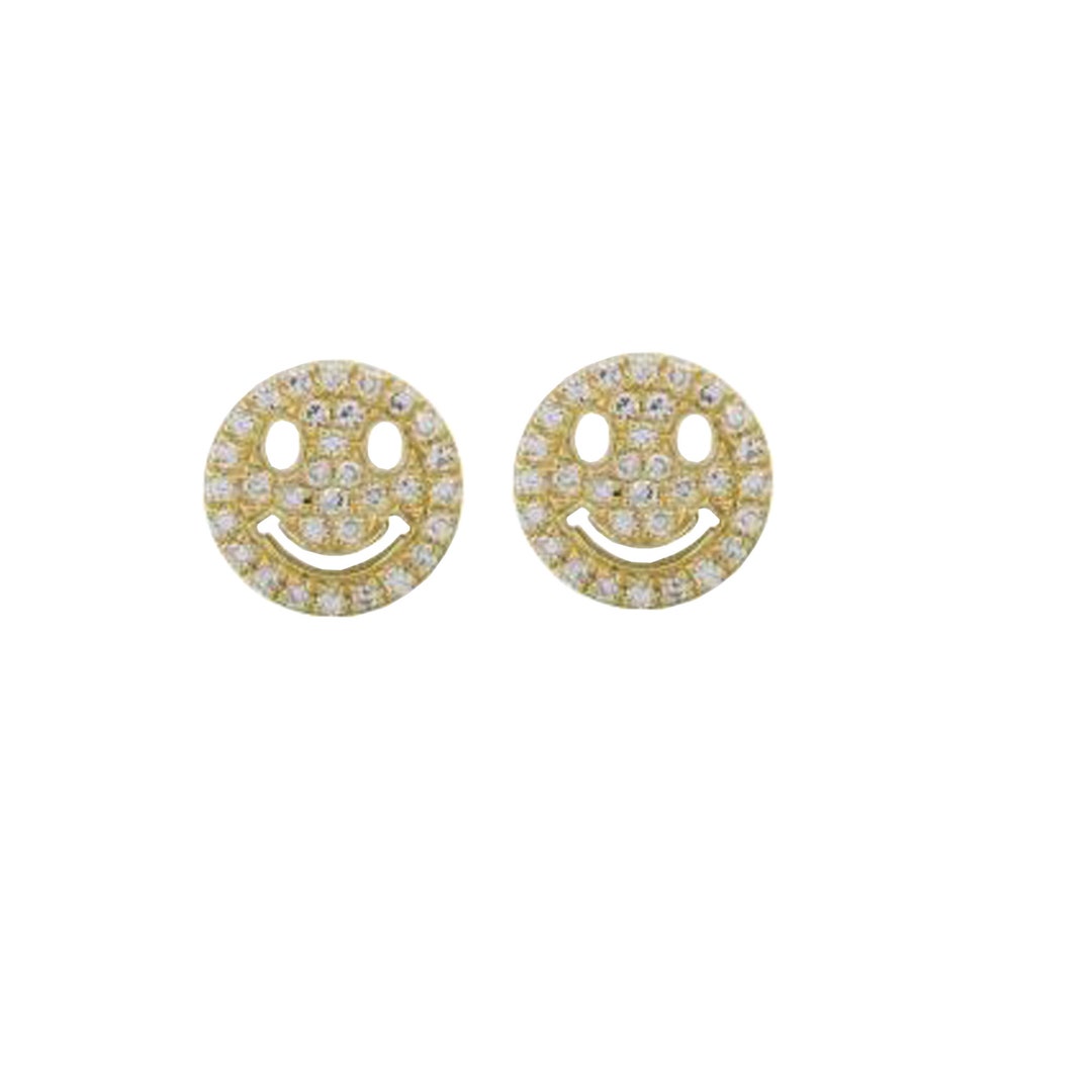 Pave Diamond Stud Earrings, Diamond Mini Stud Earrings, 14k Yellow Gold Smiley Stud, Solid Gold ...