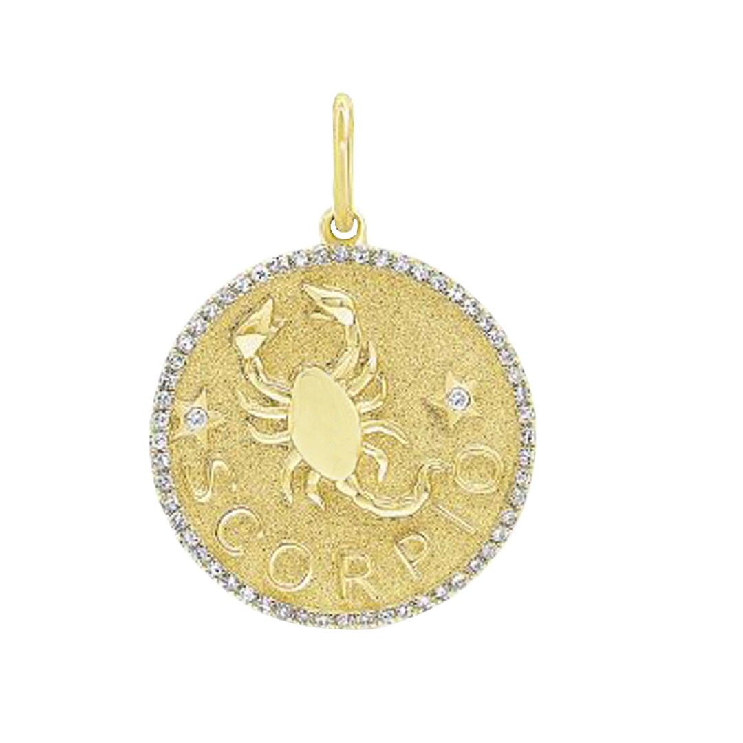 Pave Diamond Scorpio Zodiac Pendant, Natural Diamond Zodiac Charm, 14k ...