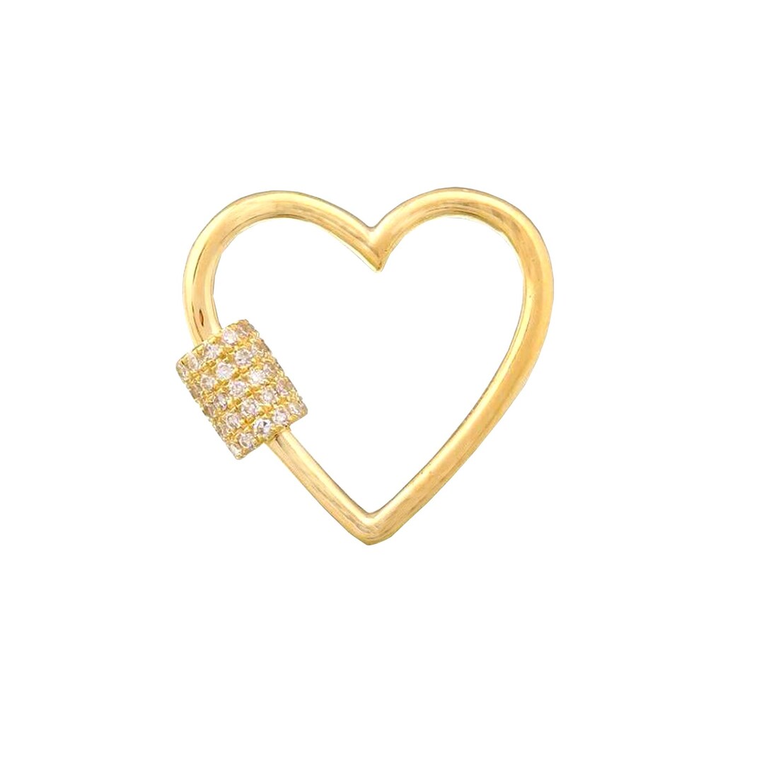 Natural Diamond Heart Lock, 14k Yellow Gold Carabiner Lock, Diamond ...