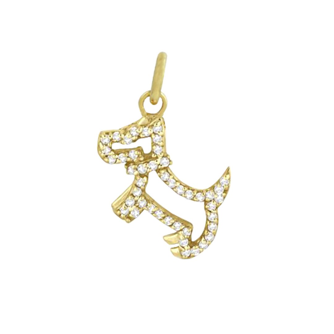 Pave Diamond Pendant, Diamond Dog Charm Pendant, 14k Yellow Gold Puppy ...