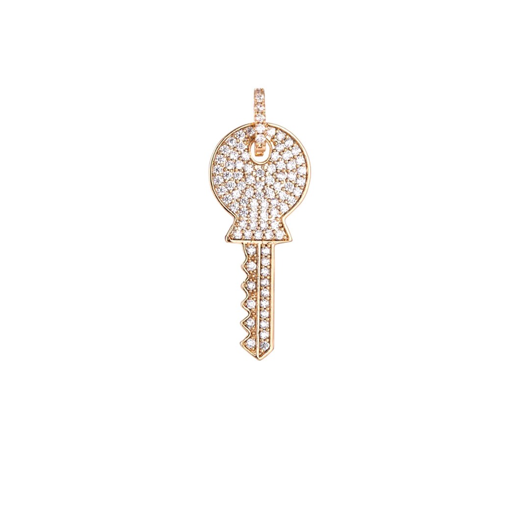 14k Yellow Gold Pave Diamond Key Pendant, 0.45ct - Etsy