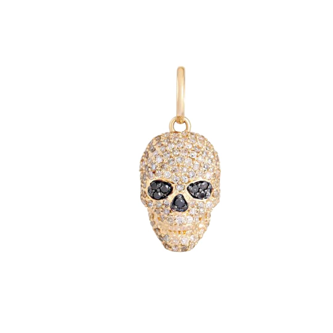 Pave Diamond Skull Pendant, Pave Diamond Charm Pendant, 14k Yellow Gold ...