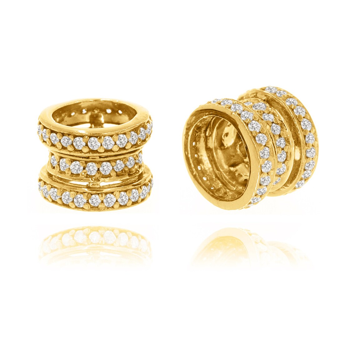 Three Layer Diamond Rondelles, Pave Diamond Rondelle, Sterling Silver ...