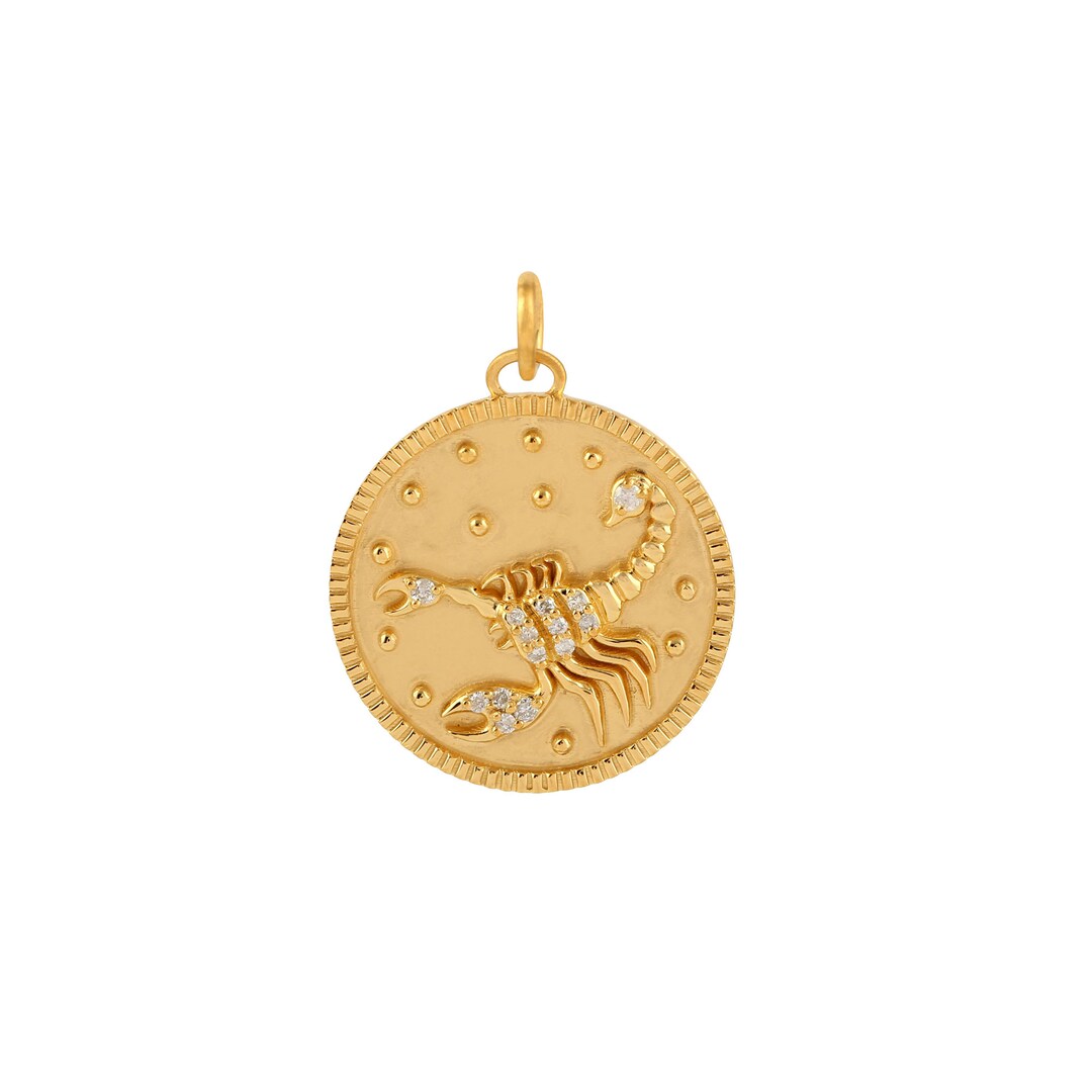 Pave Diamond Pendant, Diamond Scorpio Pendant, 14k Yellow Gold Scorpion ...