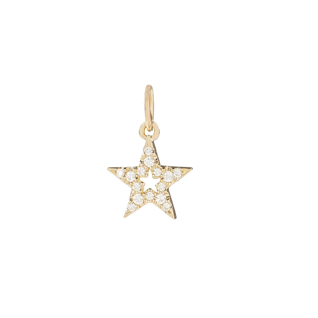 14k Solid Gold Charm, Pave Diamond Star Pendant, Solid Gold Star ...