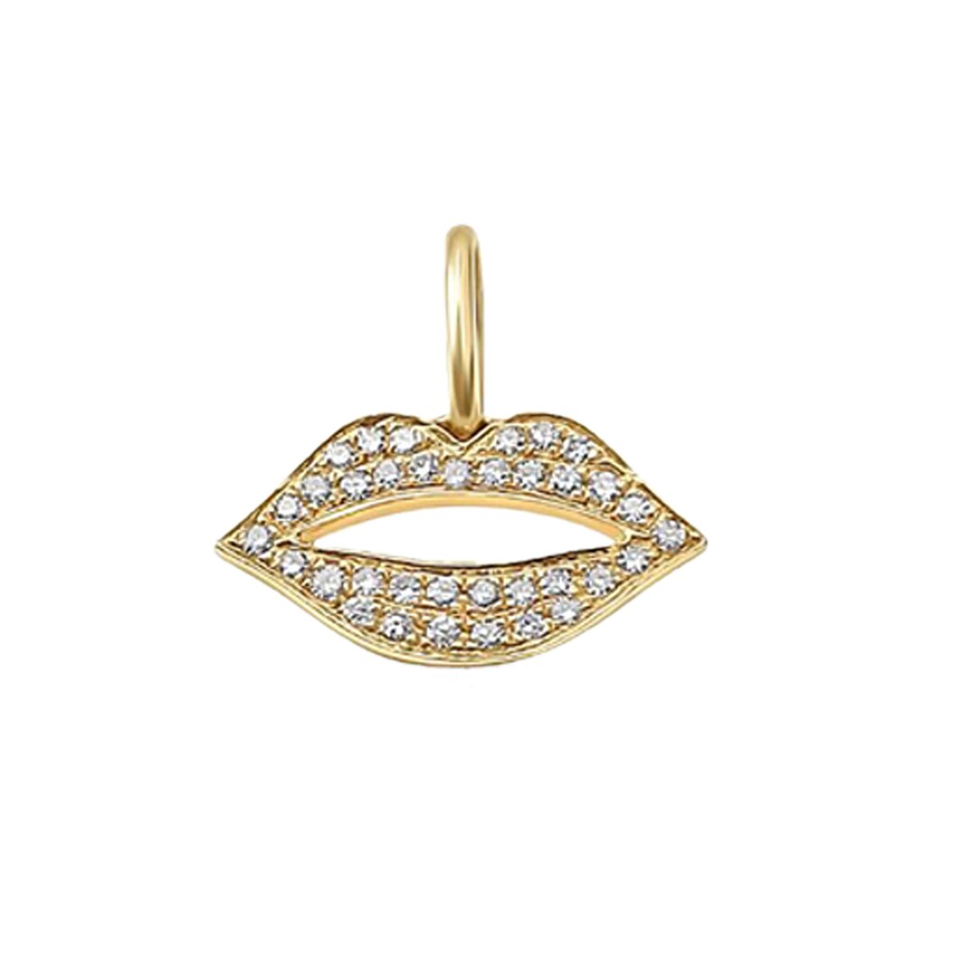Natural Diamond Lip Charm, Diamond Lips Pendant, 14k Yellow Gold Charm ...