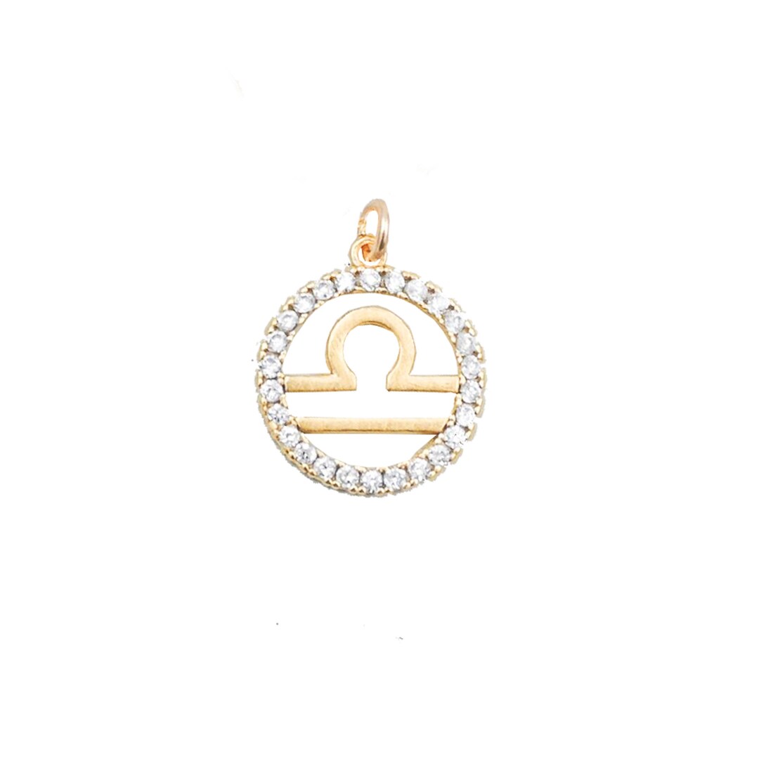 Real Diamond Zodiac Sign Libra Charm Pendant, 14k Solid Yellow Gold ...