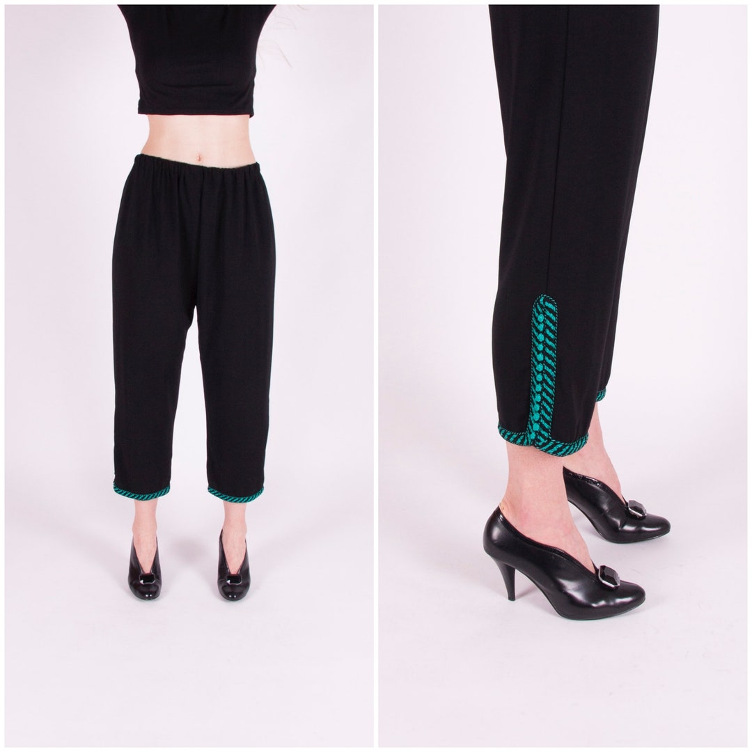 80s Capri Pants Women High Waist 30 31 32 Black Cropped Pants - Etsy