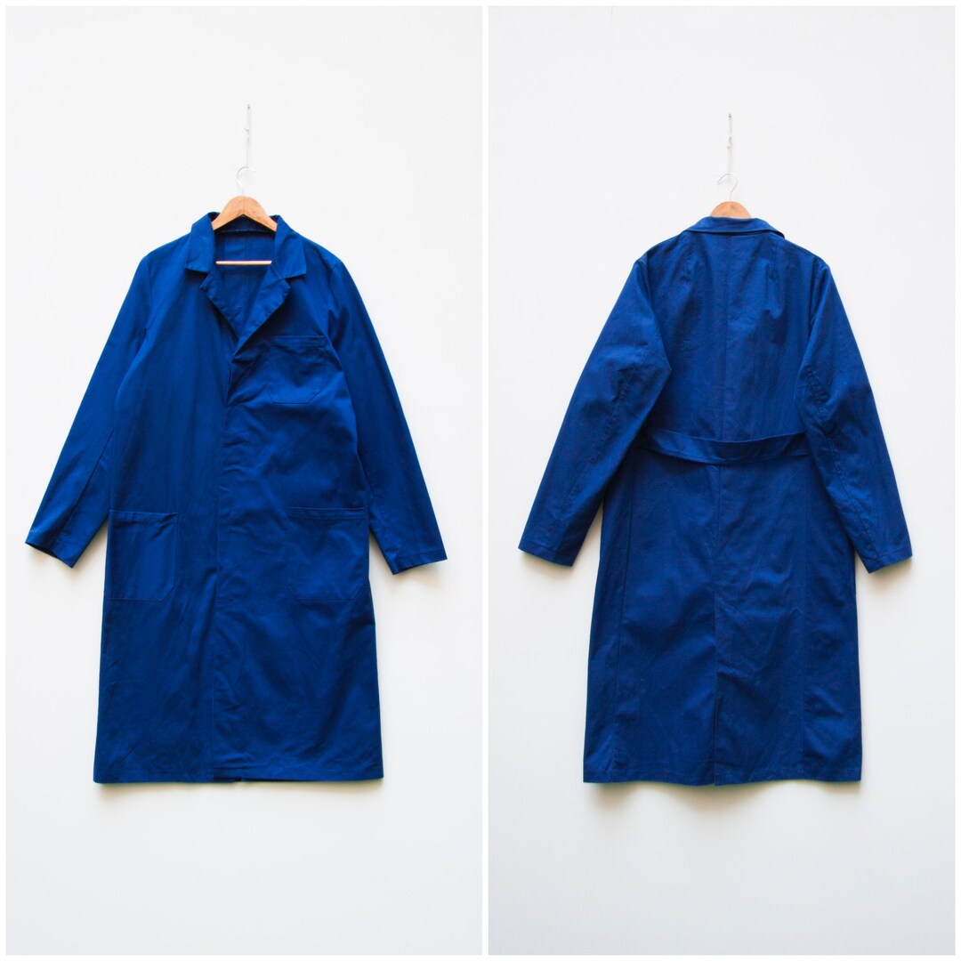 Vintage Utility Coat Women Medium 90s Blue Factory Robe Men Small ...