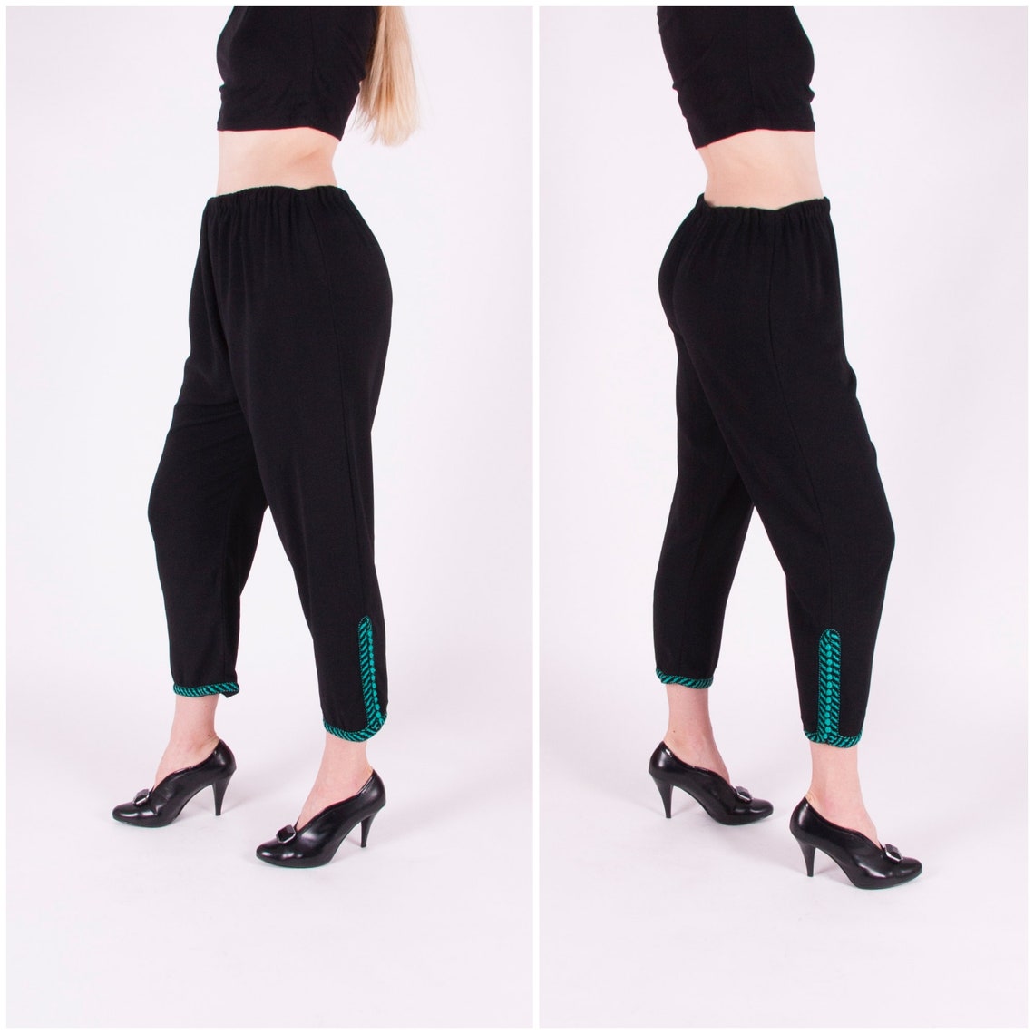 80s Capri Pants Women High Waist 30 31 32 Black Cropped Pants - Etsy