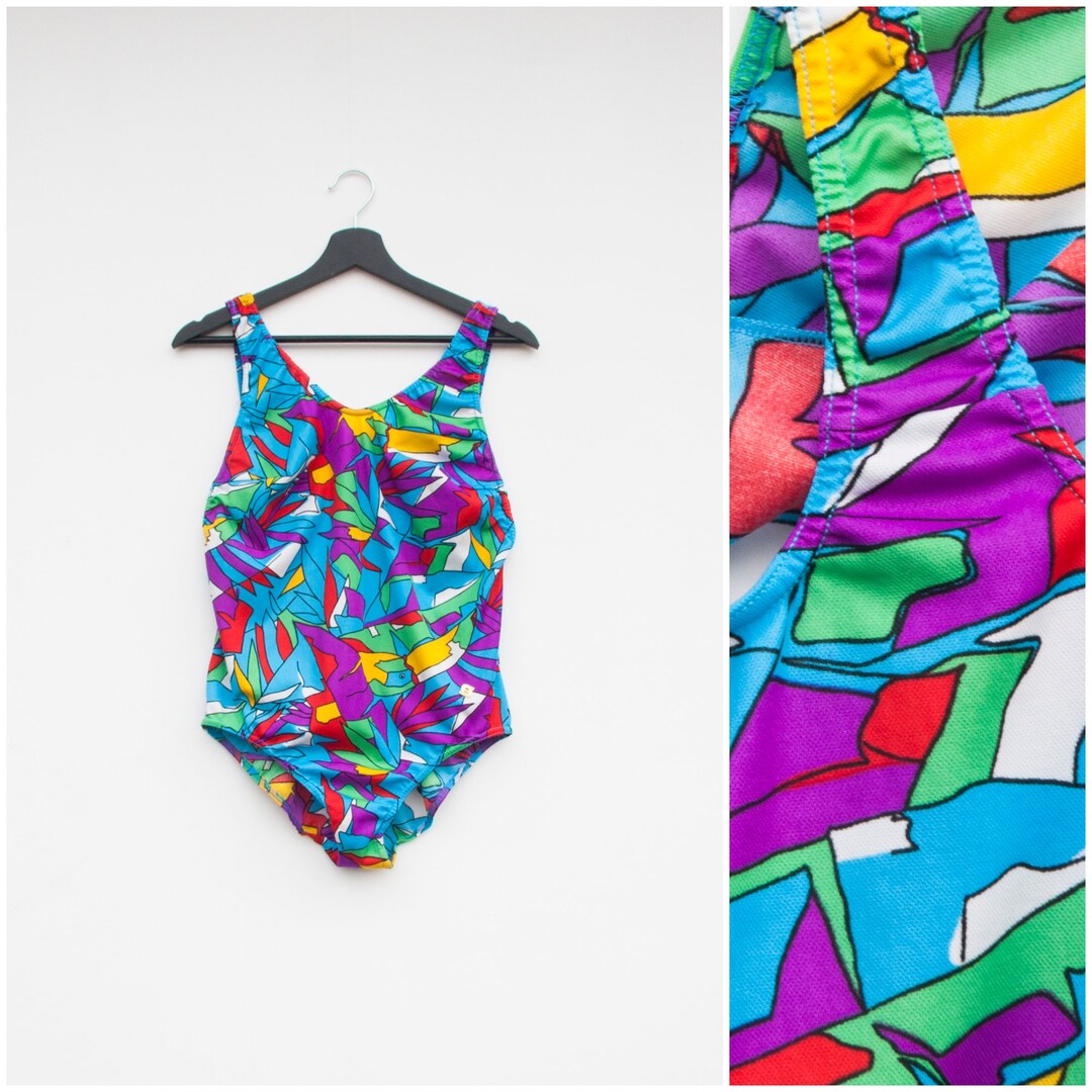80s Neon Swimsuit Women Small Medium Vintage Colorful Swim Suit Women's ...