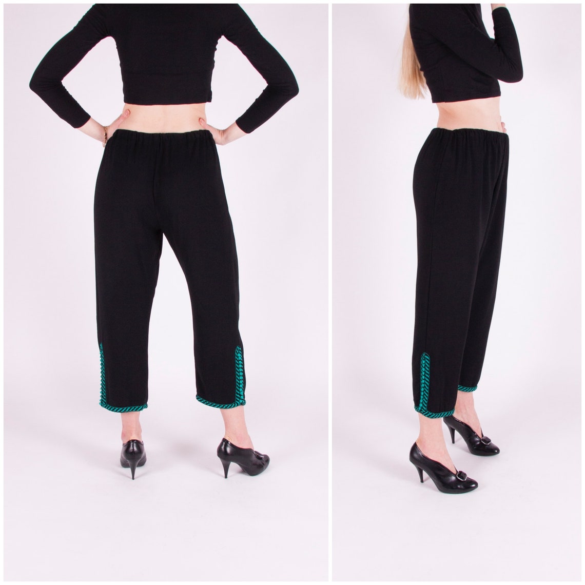 80s Capri Pants Women High Waist 30 31 32 Black Cropped Pants - Etsy