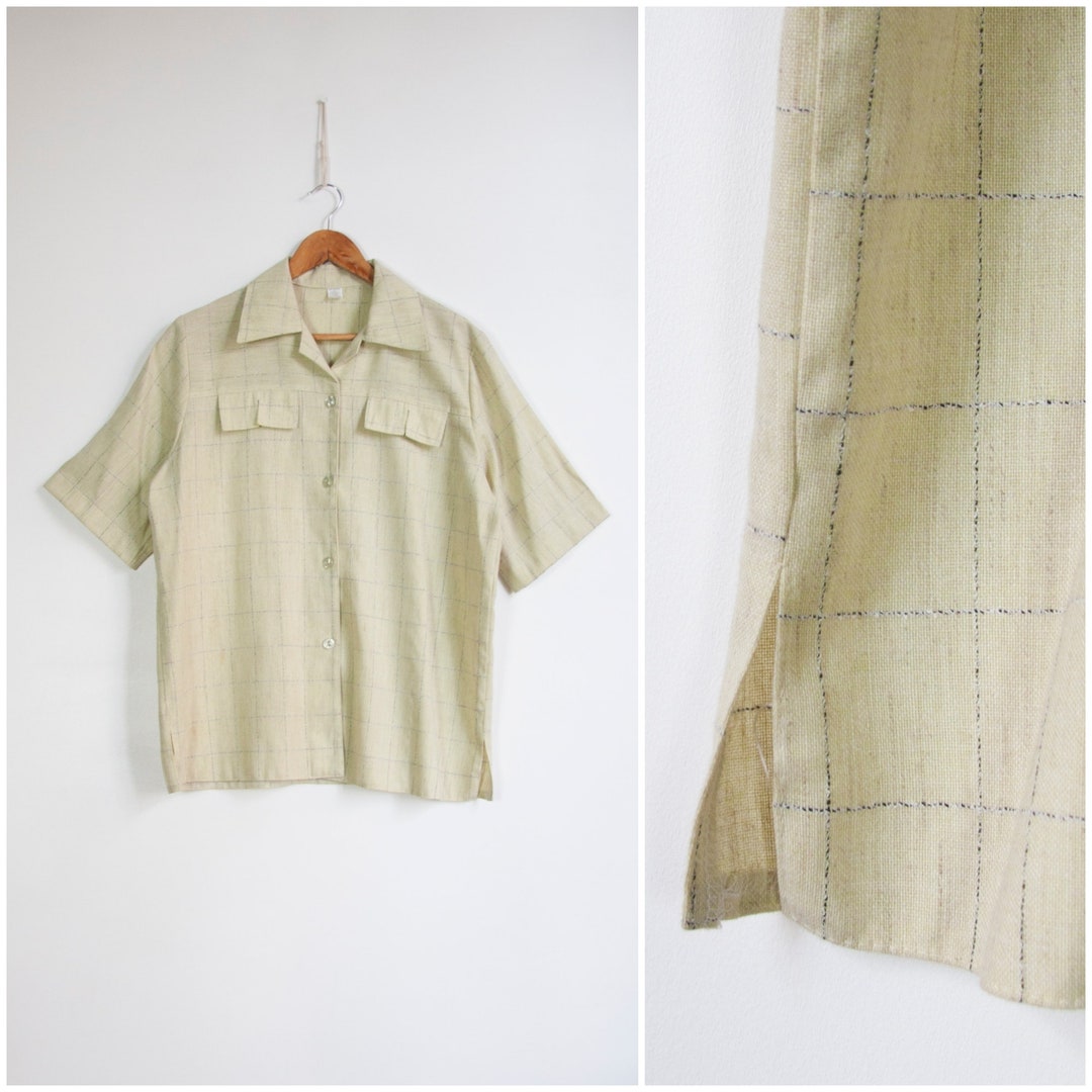 Vintage Checked Shirt Women Large 90s Check Print Blouse Size L Pale ...