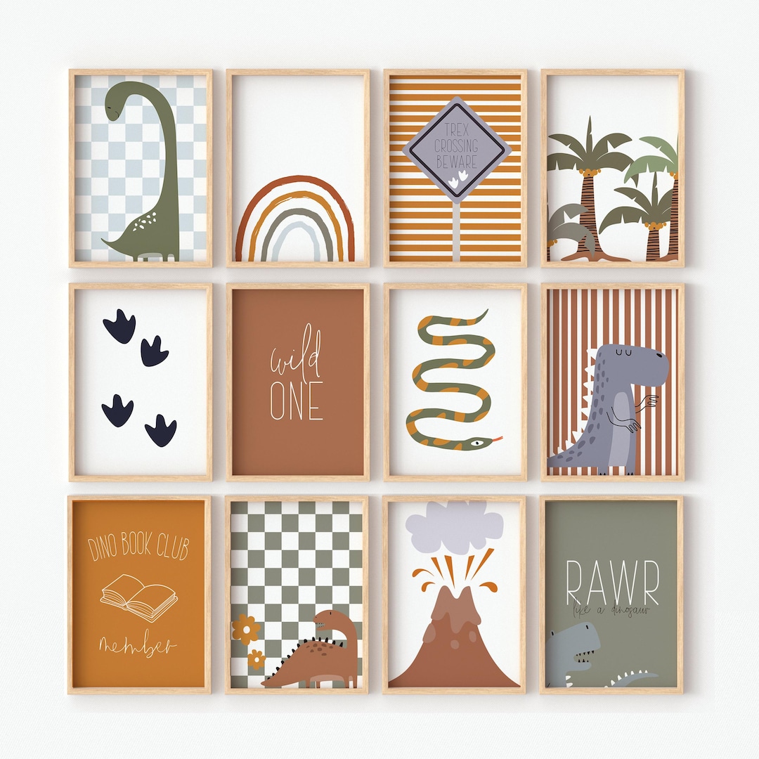 Rawr Like a Dinosaur Gallery Wall Art Boys Nursery Print Set, Wild One ...