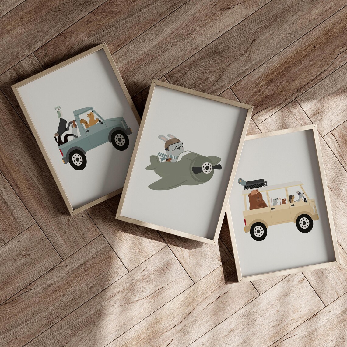 Boys Vehicle Nursery Prints Set of 3 | Animals Driving 4WD & Plane ...