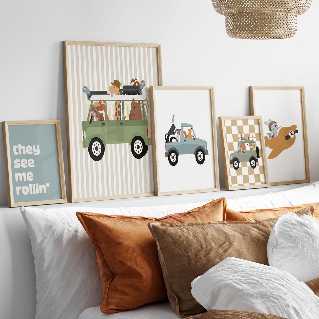 Vehicle Nursery Prints: Animals Driving Car & Plane Art (digital ...