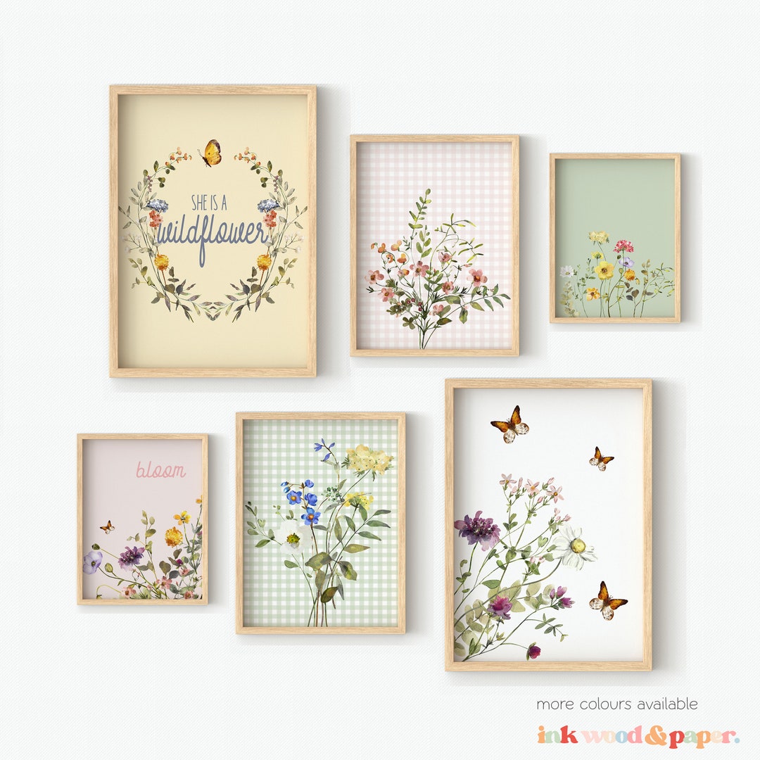 LITTLE WILDFLOWER Vintage Wall ART Prints, Baby Girl Nursery Flower ...