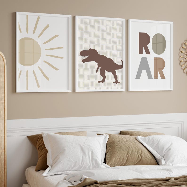 Dinosaur Nursery Art Print Set: Boho Kids Room Decor (digital Download ...