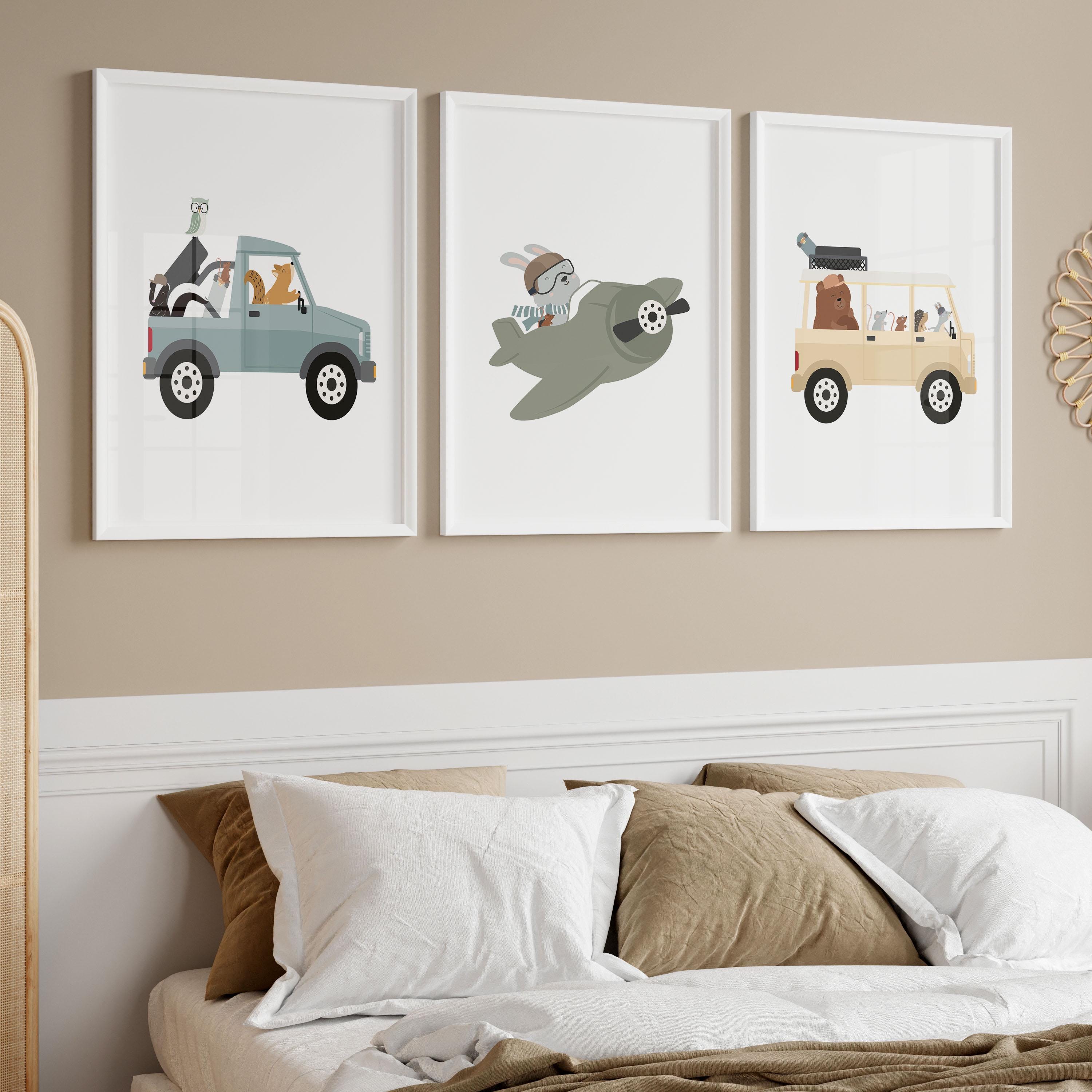 Boys Vehicle Nursery Prints Set of 3 | Animals Driving 4WD & Plane ...