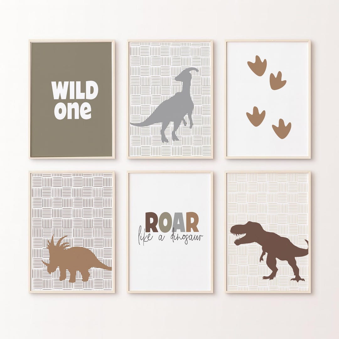 Boys Dinosaur Print Set: Neutral Wall Art, Playroom Digital Prints ...