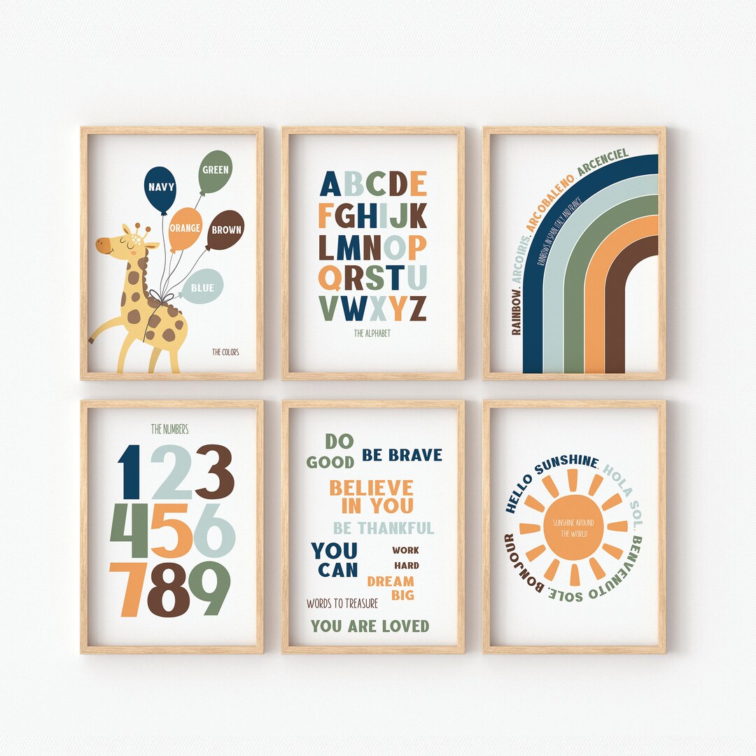 Boys Nursery Alphabet Wall Art Boho Colours, ABC Poster Print Set ...