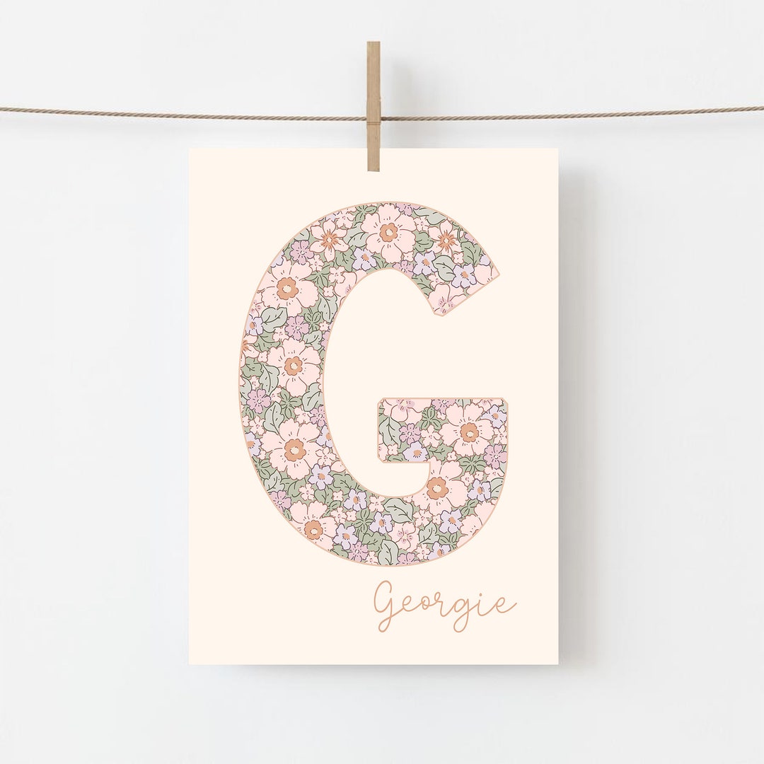 Custom Letter Ditsy Floral Print, Printable Initial Art, Girls Name ...