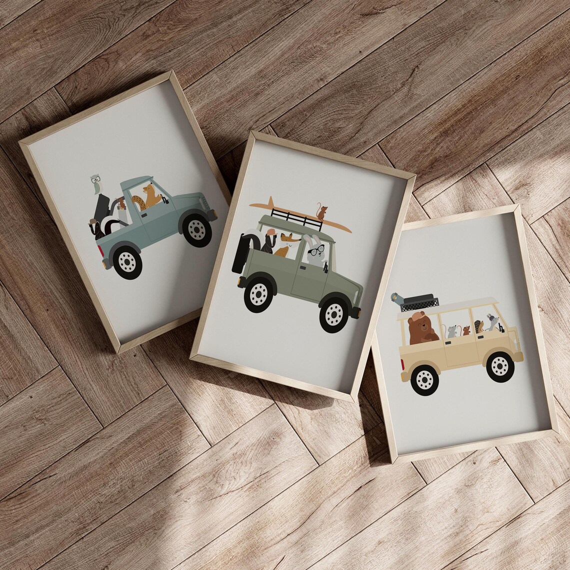 Boys Vehicle Nursery Prints Set of 3 | Animals Driving 4WD Truck ...