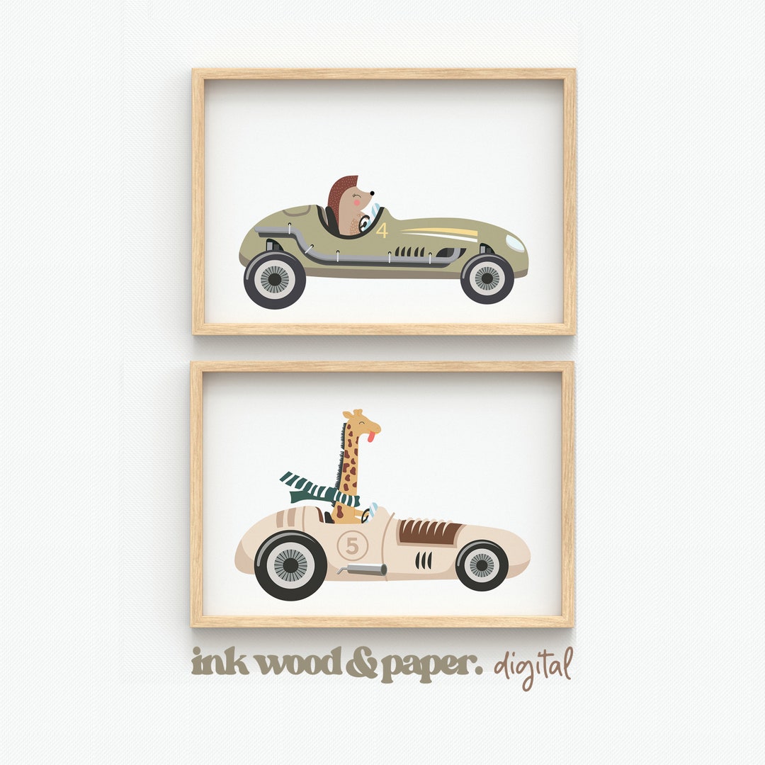 Vroom Vroom! Boys Animal Race Car Nursery Prints, Racing Wall Art ...