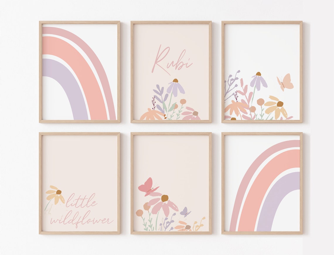 BOHO FLORAL Rainbow Personalised Wall Prints Nursery Decor - Etsy