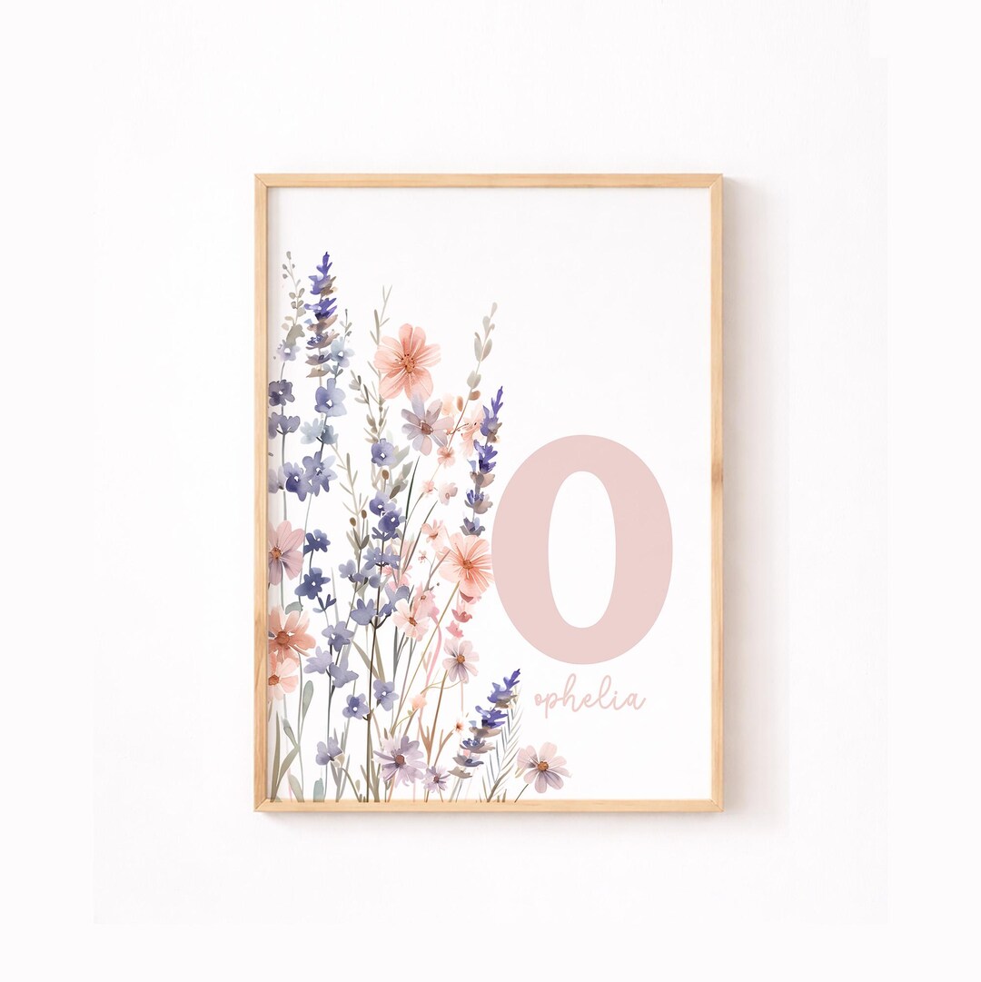 Custom Girls Name Letter Print | Wildflower Bouquet Initial Nursery ...