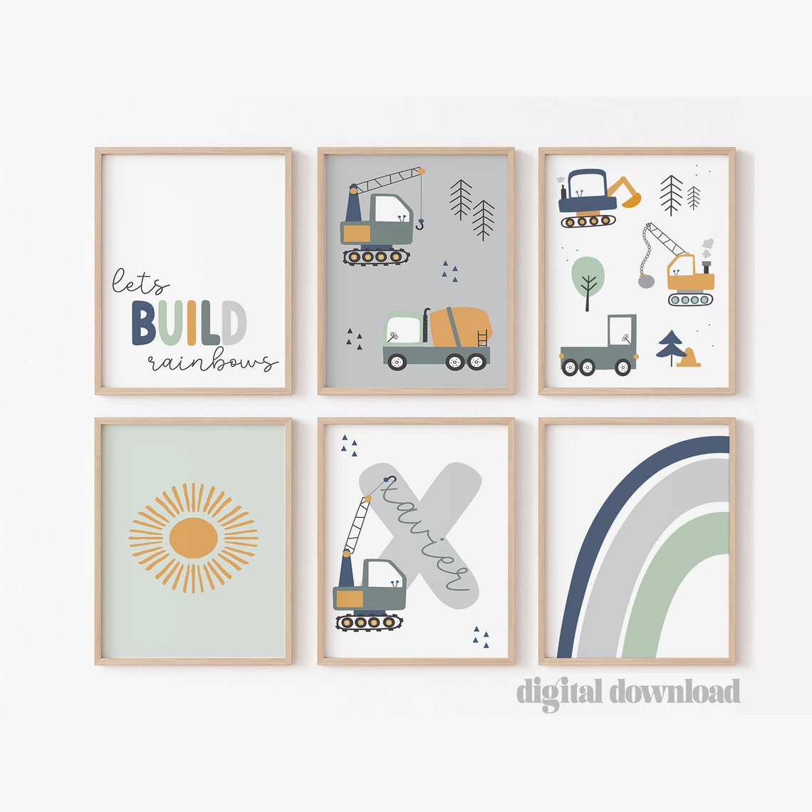 CONSTRUCTION TRUCKS Nursery Print Set, Baby Boy Room Wall Art, Truck ...