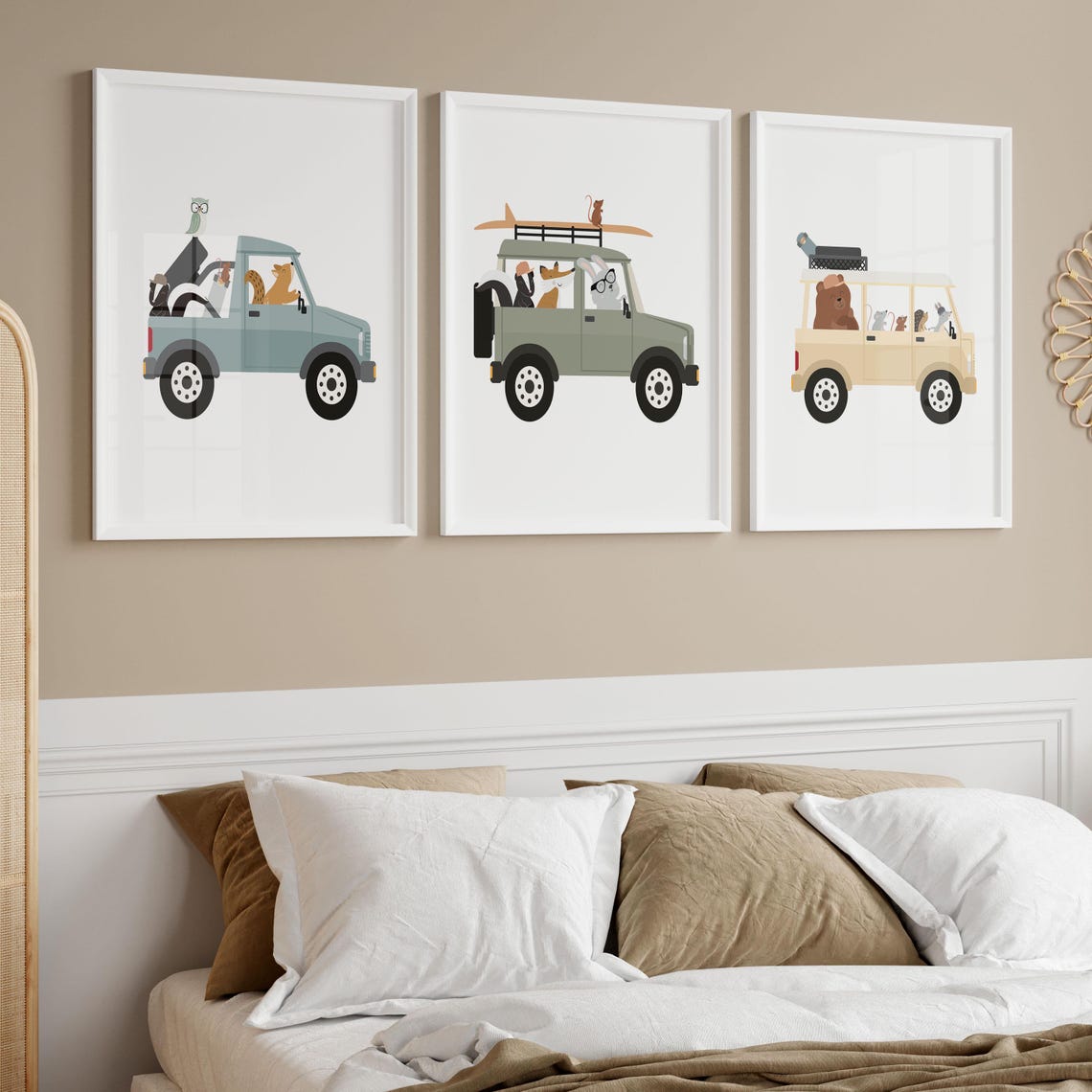 Boys Vehicle Nursery Prints Set of 3 | Animals Driving 4WD Truck ...