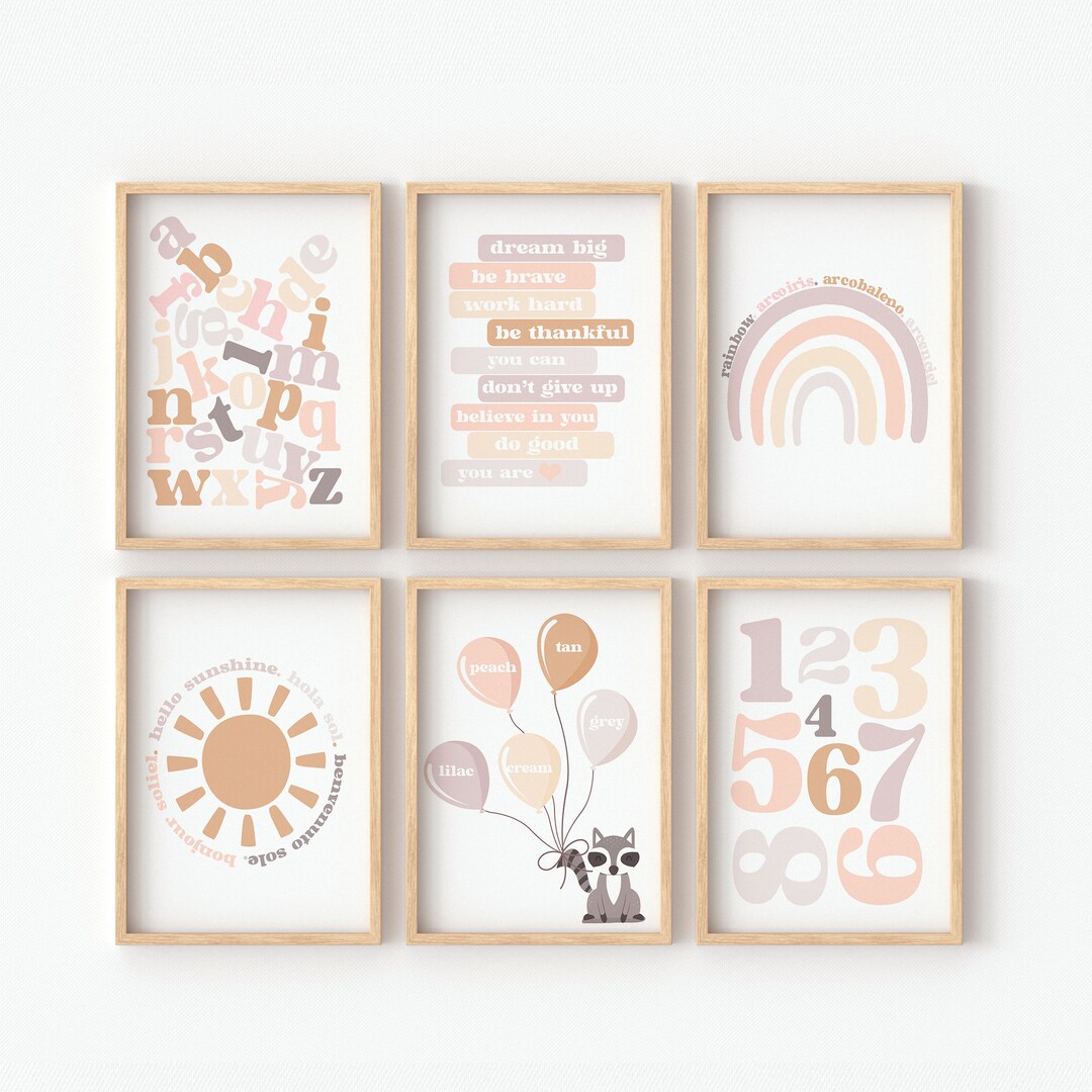 Girls Nursery Alphabet Wall Art Boho Colours, ABC Print, Playroom ...