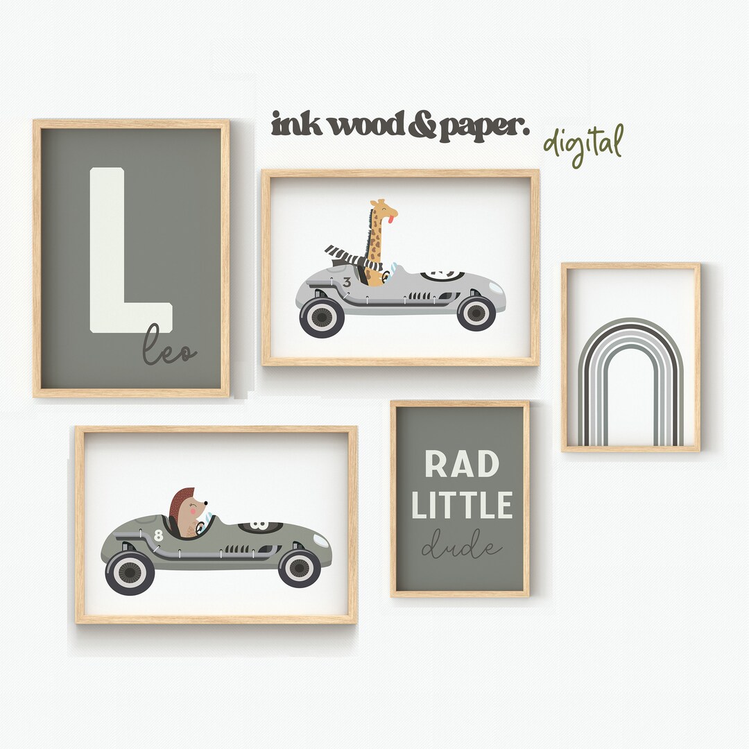 Vroom Vroom! Boys Animal Name Race Car Nursery Prints, Racing Wall Art ...