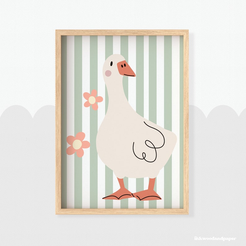 Silly Goose Wall Art Cute Goose Poster Pastel Girls Nursery Decor Farm ...