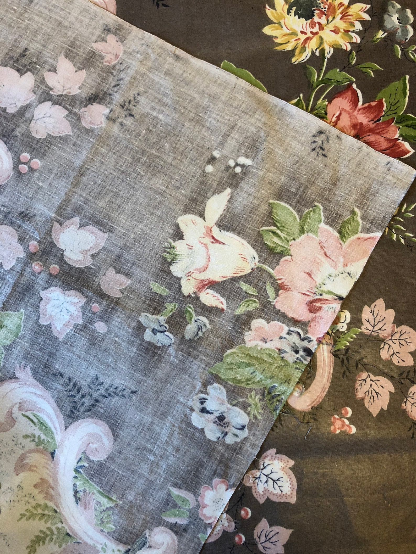 Vintage Chintz Fabric Panel Floral Birds - Etsy