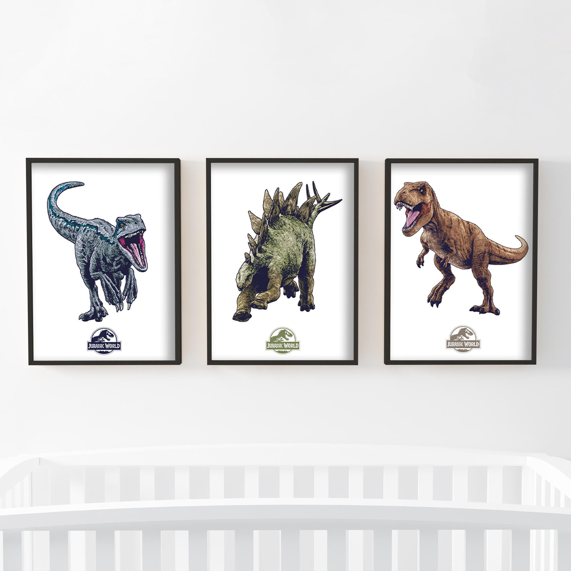 Jurassic World Print - Dinosaur Sketches Set of 3 Kids Bedroom Wall Art ...