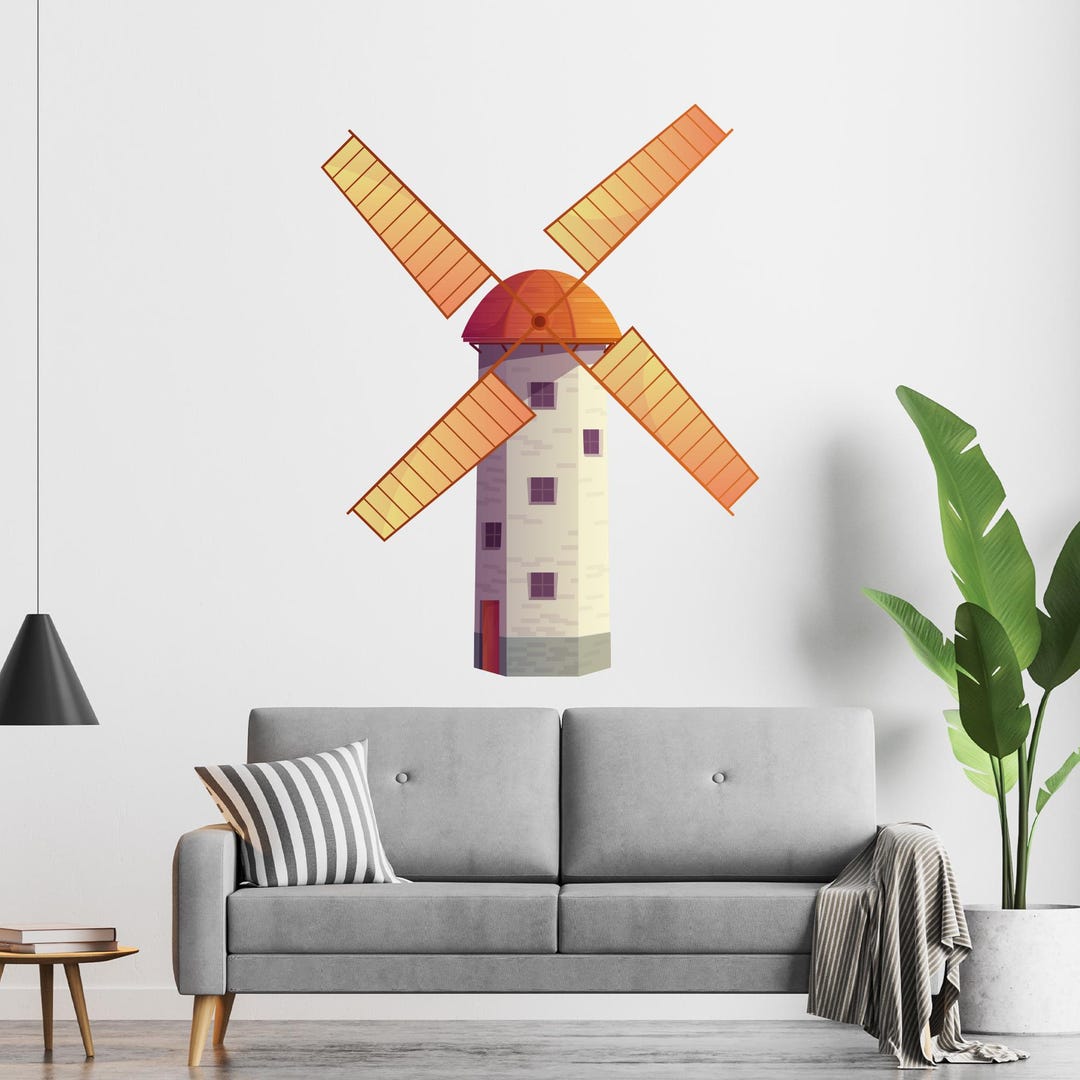 Living Room Wall Sticker - Windmill Decal Wall Art - Etsy