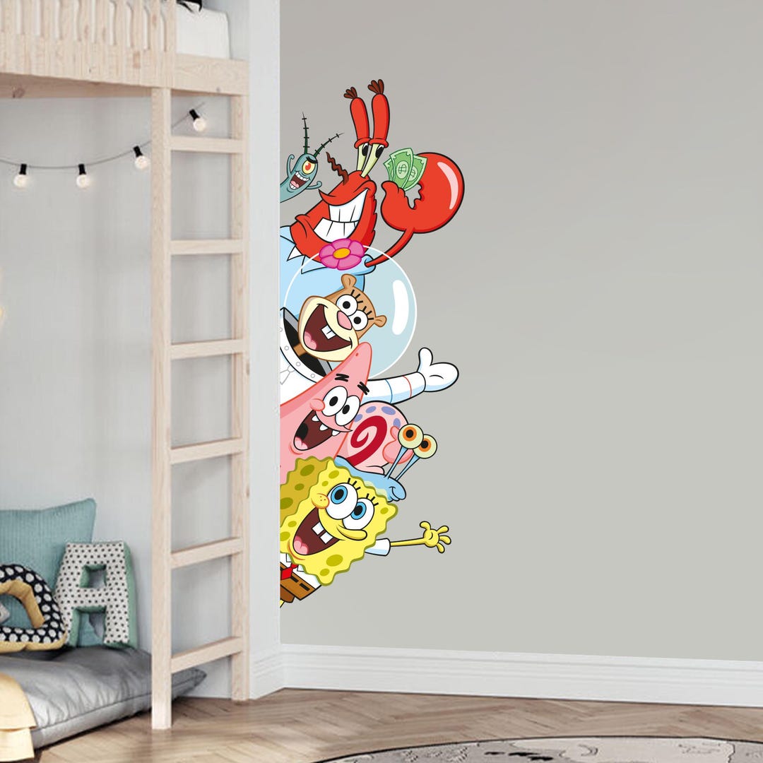 Spongebob Wall Sticker - Group Peeking and Waving Decal Wall Art - Etsy