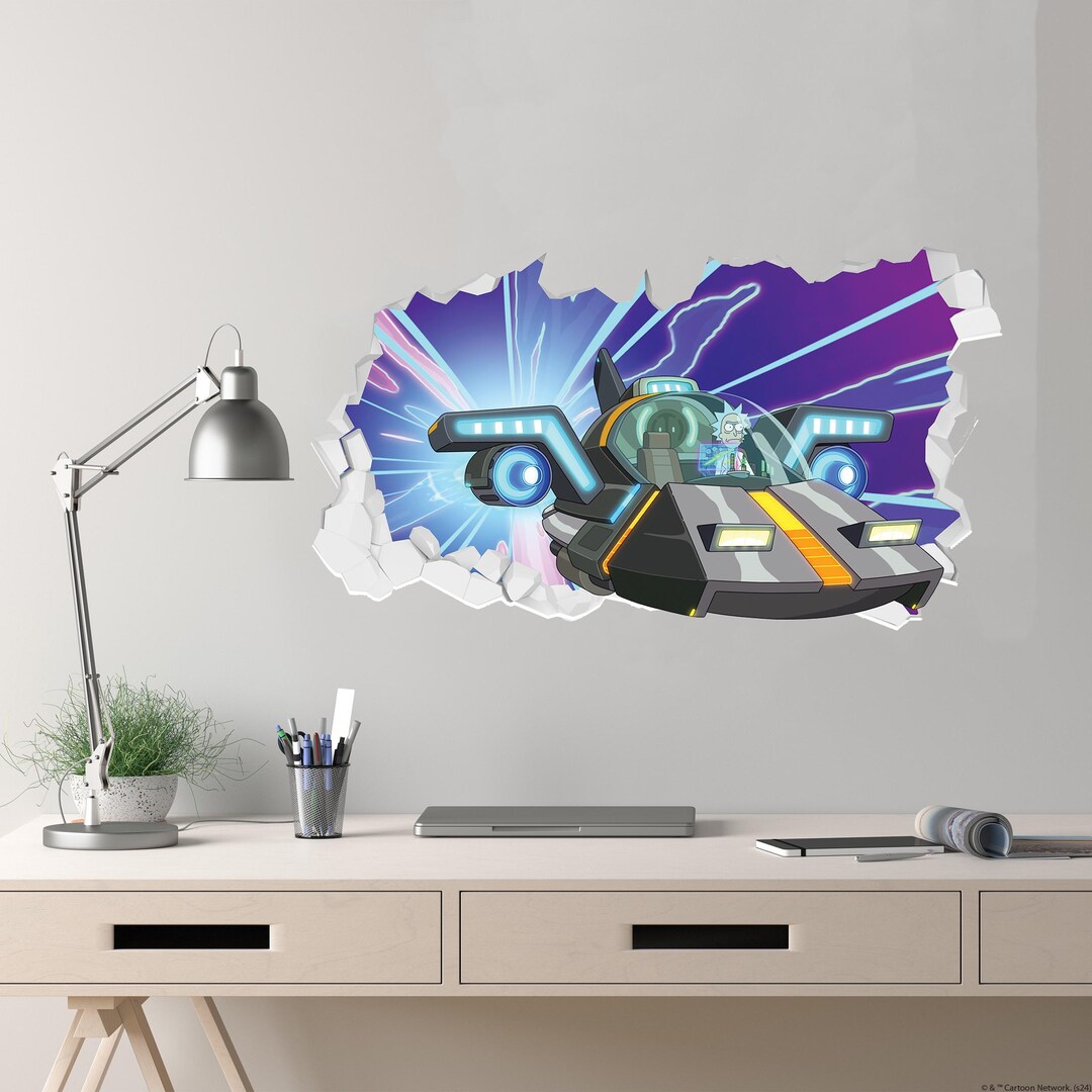 Rick and Morty Wall Sticker – Rick in Ship Flying Through Broken Wall ...