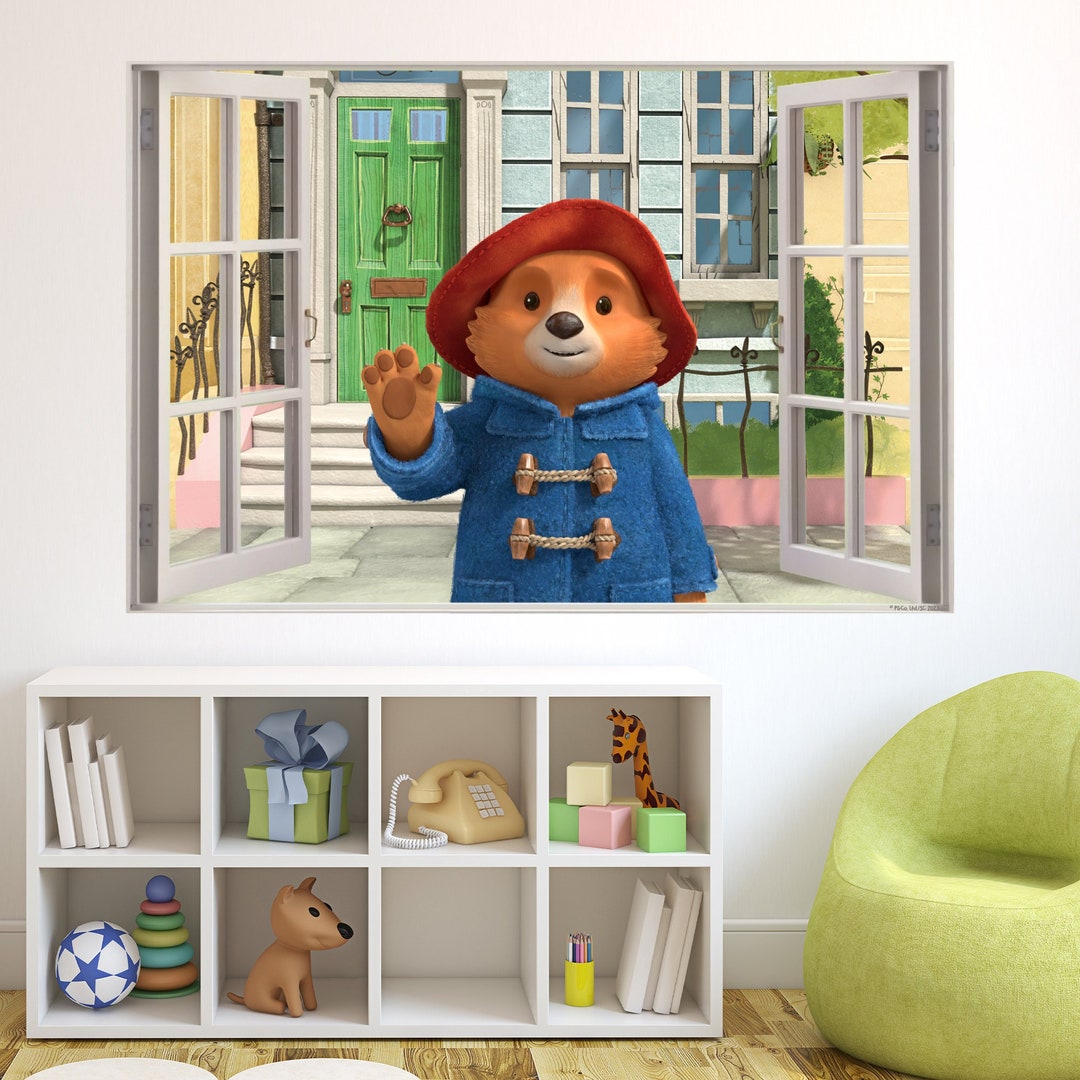 Paddington TV Wall Sticker - Waving Through Window Wall Decal Kids Art ...