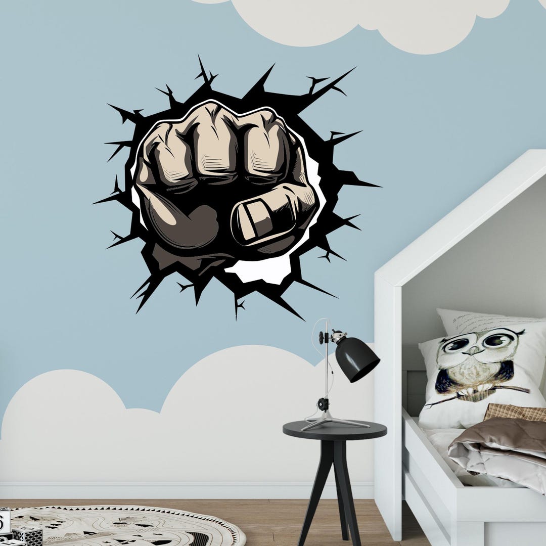 Boxing Wall Sticker - Fist Punching Cracked Wall Decal Wall Art - Etsy UK