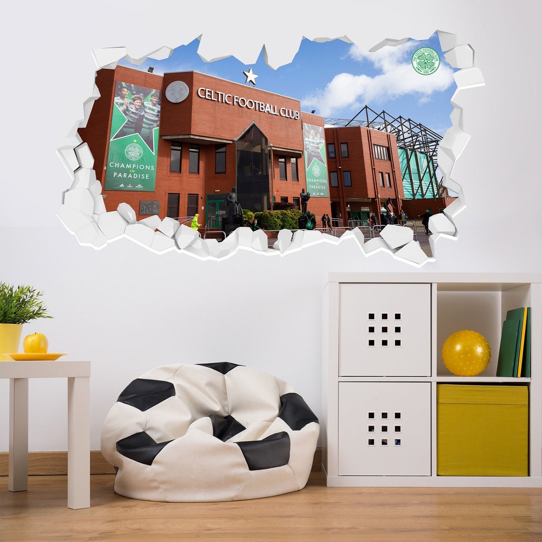 Celtic FC Wall Sticker - Stadium Outside Broken Wall Decal Football Art ...