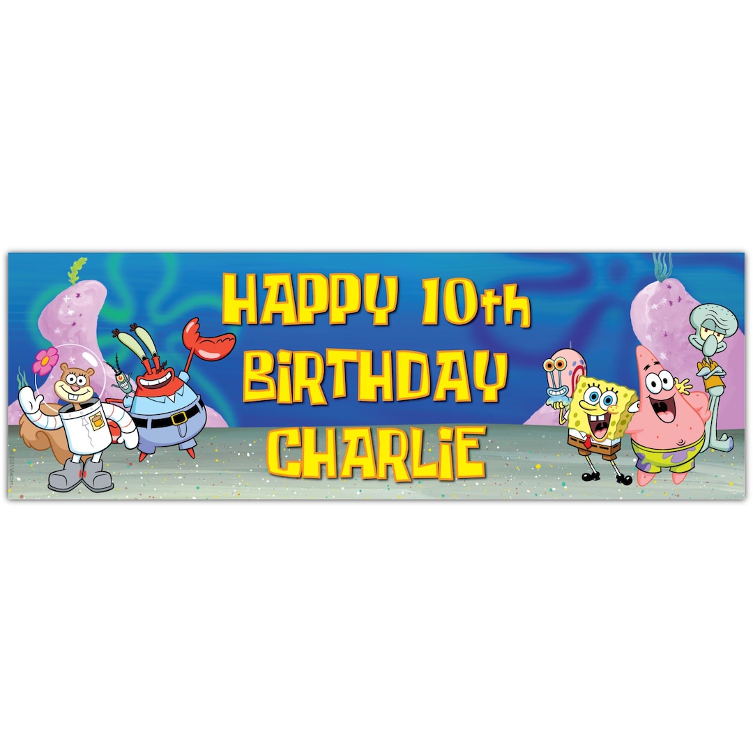 Spongebob Birthday - Spongebob Group Personalised Banner Wall Sticker ...