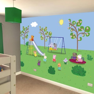 Peppa Pig Wall Mural - Peppa and Friends Playground Full Wall Kids Art ...