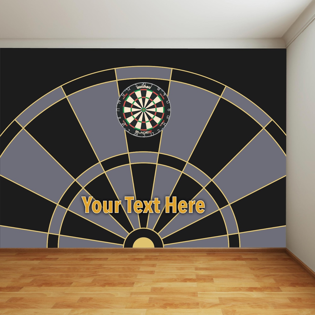 Darts Full Wall Mural - Black Grey and Gold Board With Personalised ...