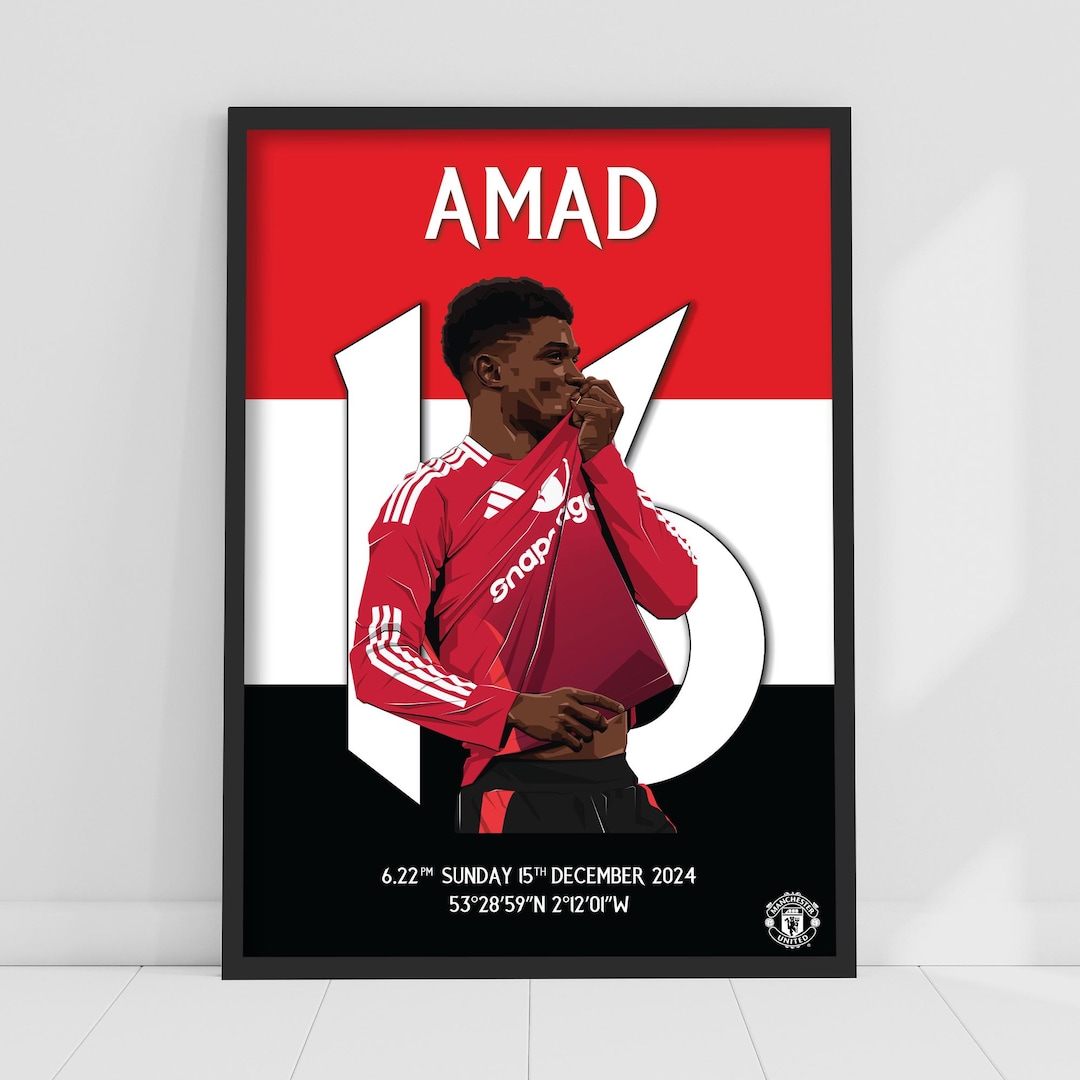 Manchester United FC Print - Amad Derby Goal Illustration Poster ...